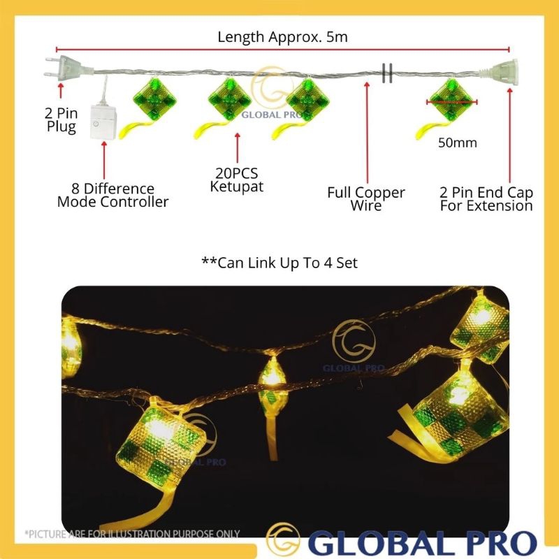 [Raya Light] 20L 5MTR Crystal Ketupat LED Chasing Decoration Lights ...