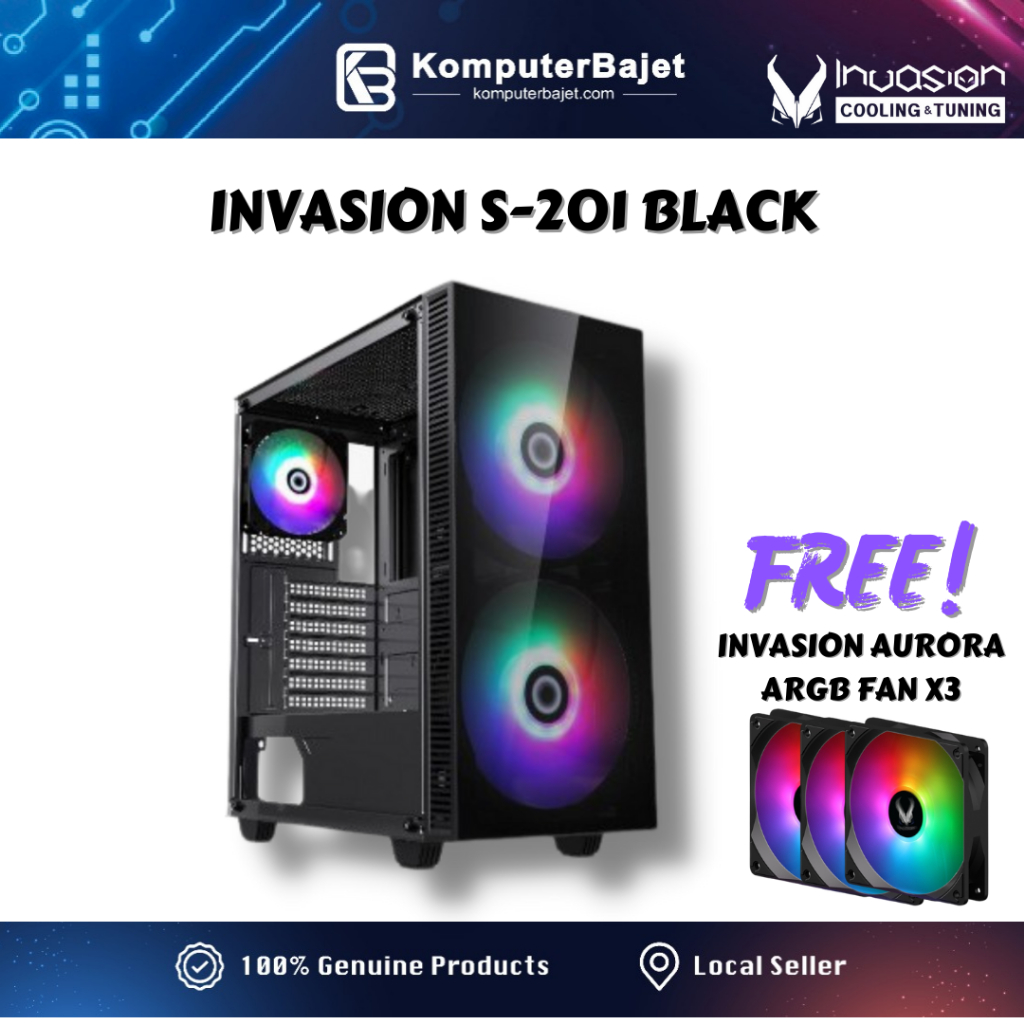 INVASION GAMING ATX MATX CASING ARGB LED FAN PC CASING GB-09 BS-01 D ...