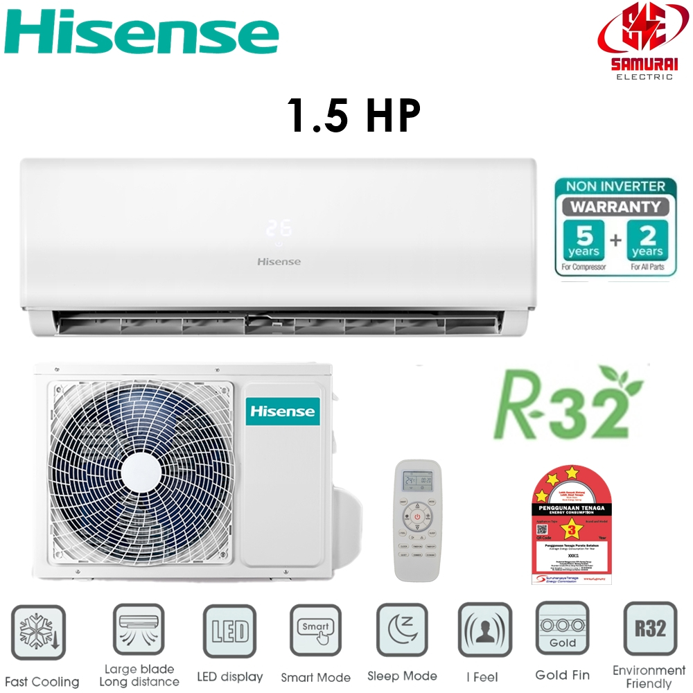 Hisense Non-Inverter Air Cond Ionizer R32 Gas 1.0HP AN10DBG2/ 1.5HP AN13DBG/ 2.0HP AN20DBG/ 2.5 ...