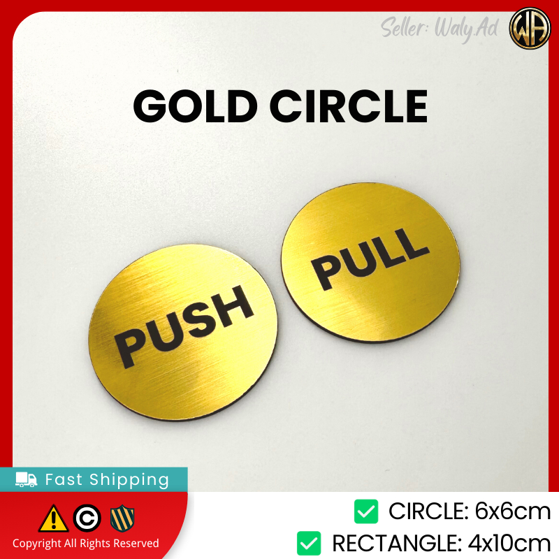Push & Pull Sign Brushed Gold/Silver Door Signage Deco Office Sign Cafe ...