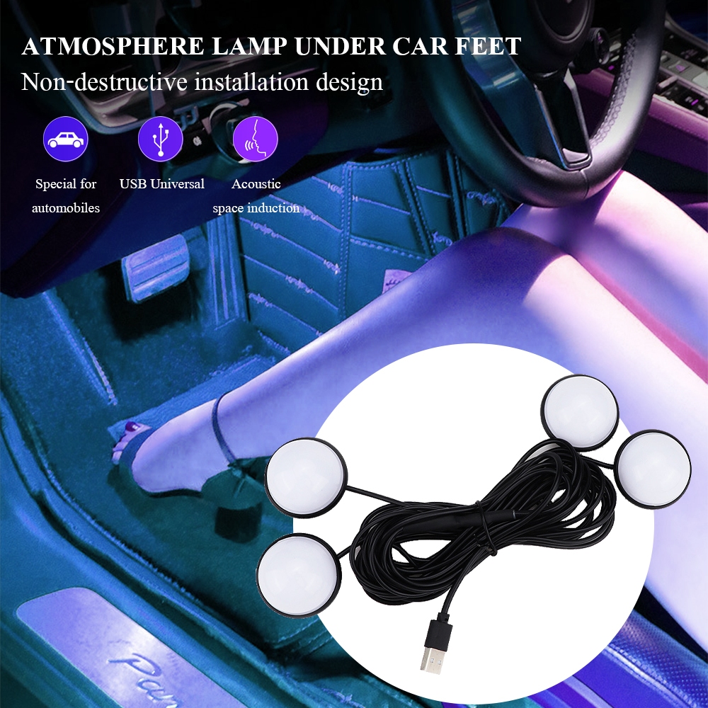 4pcs Led Car Foot Lights Color Ambient Lamp 2V Auto Interior Decorative ...
