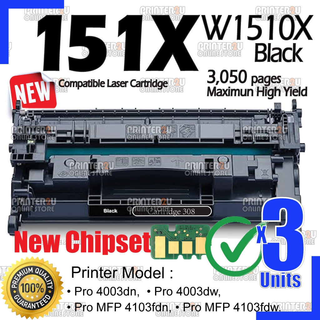 3x 💥WITH CHIP💥 Compatible to HP 151A W1510A W1510X 151X 4003dw Laserjet ...