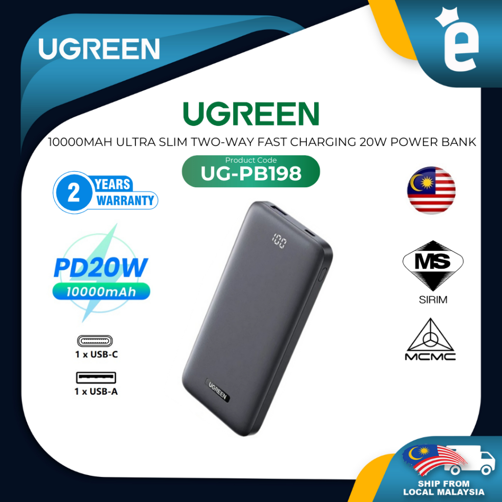 UGREEN PB198 / PB200 20W POWER BANK 10000MAH ULTRA SLIM TWO WAY FAST CHARGING POWERBANK WITH ...