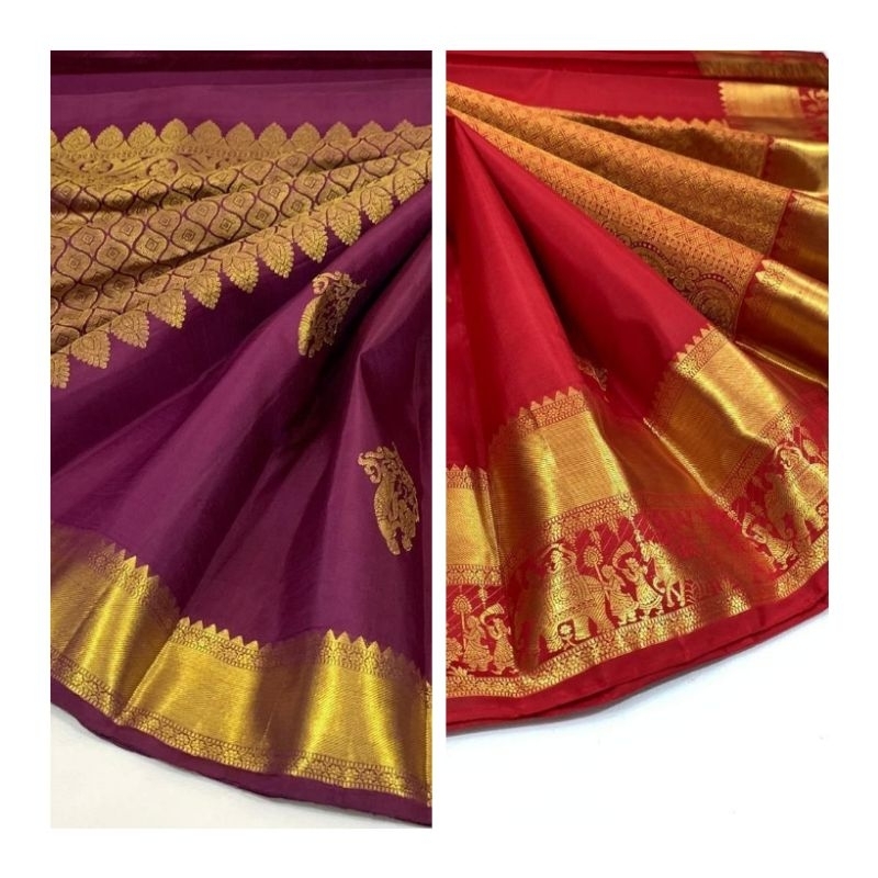Beautiful Pallaku Saree in Red and Purple | Shopee Malaysia