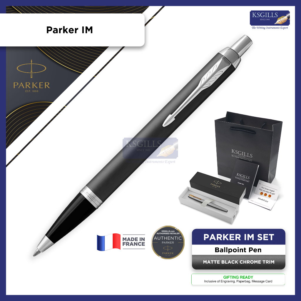 Parker IM Ballpoint Pen - Black Matte Chrome Trim (Black - (M) Refill) / Engrave Name Hadiah ...