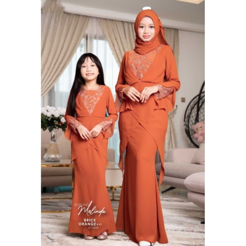PREORDER (BRICK ORANGE) SET FAMILY MELINDA & BAJU MELAYU ALPHA (RAYA ...