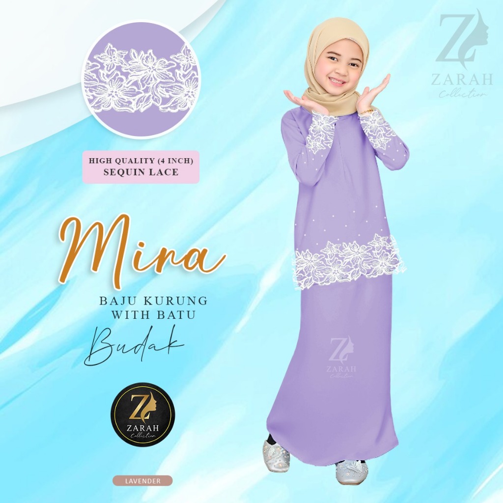 Stylish Baju Kurung Budak With Front Embroidery Sequin Flower Lace New ...