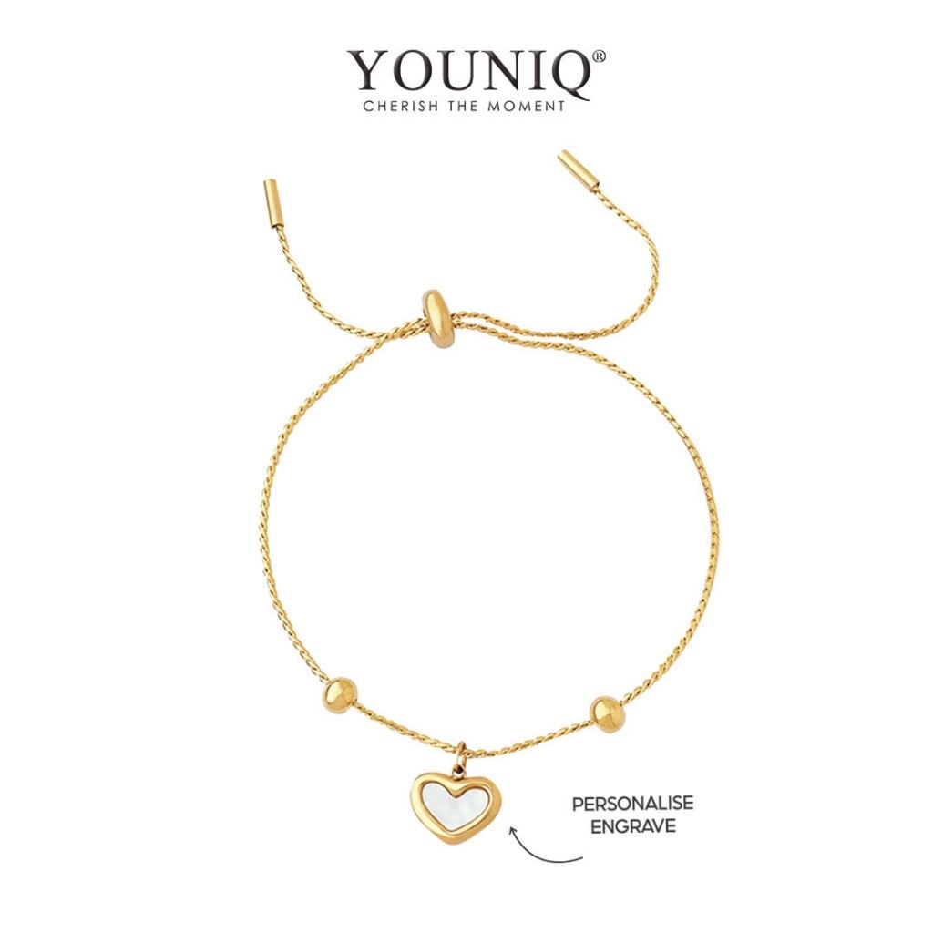 YOUNIQ LUNA 2.0 18K Gold Titanium Adjustable Heart Bracelet with Mother ...