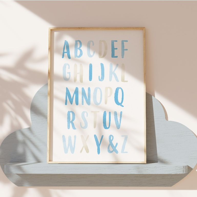 Learning Alphabet ABC Poster with frame in Sky Blue theme (Nursery ...