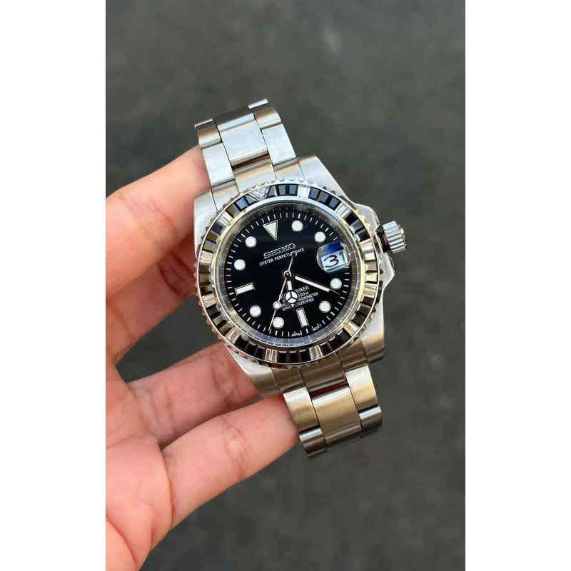SEIKO MOD SUBMARINER NH35 SUBMARINE MODIFY WATCH DIAMOND BEZEL DATE ...