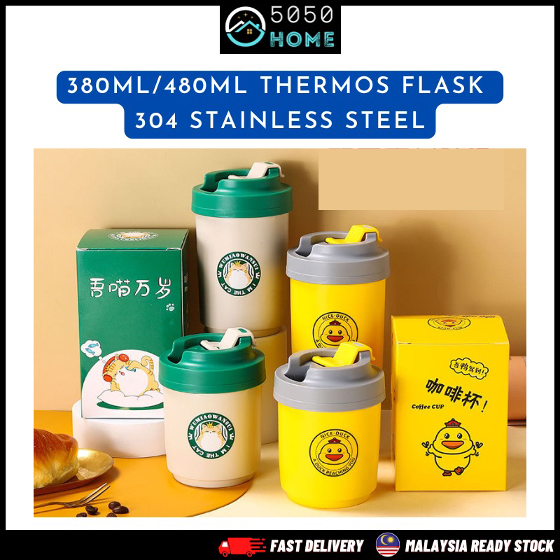 5050HOME 380ml/480ml Thermos Flask 304 Stainless Steel Coffee Mug Vacuum Bottle Thermal Bottle ...