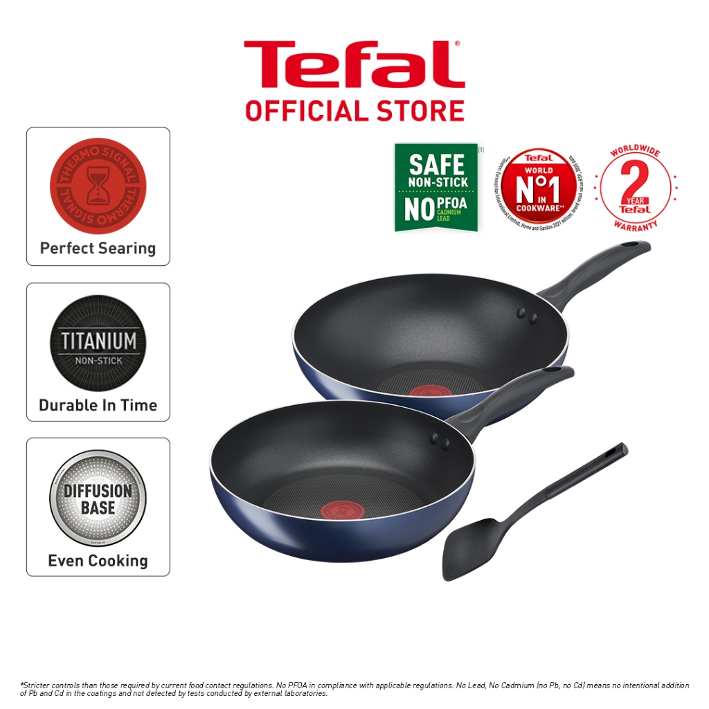 Tefal Clear Cook 3pcs set (Frypan 26cm + Wokpan 28cm + Small spatula) (Non-stick cookware set ...