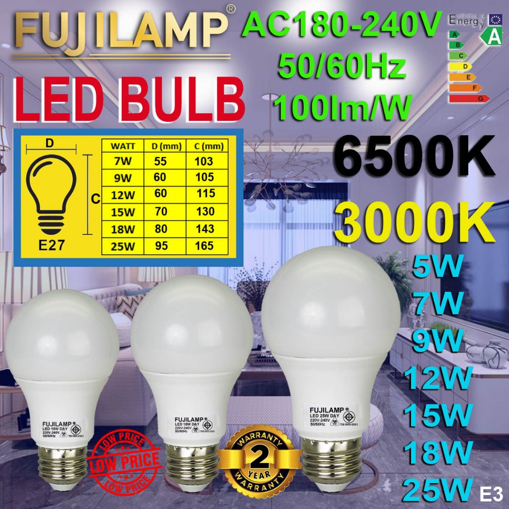 [LOCAL SELLER] Led Light Bulbs 7W 9W 12W 15W 18W 25W Led Bulb [2 Years Warranty) FUJILAMP ...