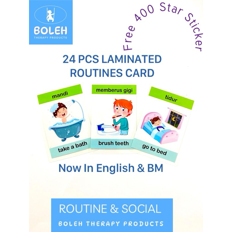 BOLEH 24pcs Kad Rutin Harian (Laminate),Daily Routine Flash Card for ...