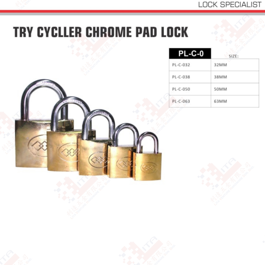 TRY CYCLLER CHROME PAD LOCK PLC032 PLC038 PLC050 PLC063 TRYCYCLE ...