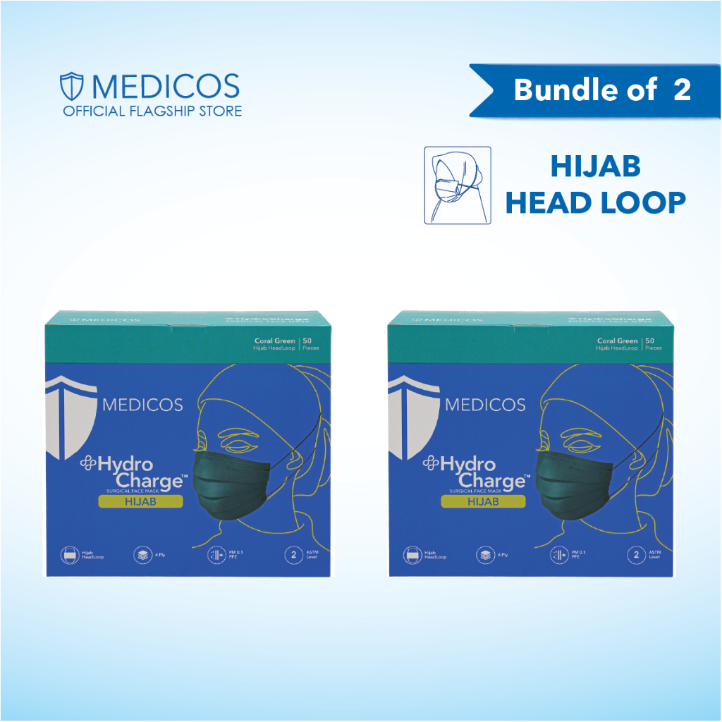 MEDICOS Hijab Headloop Hydro Charge 4 Ply Surgical Face Mask (2 Boxes ...