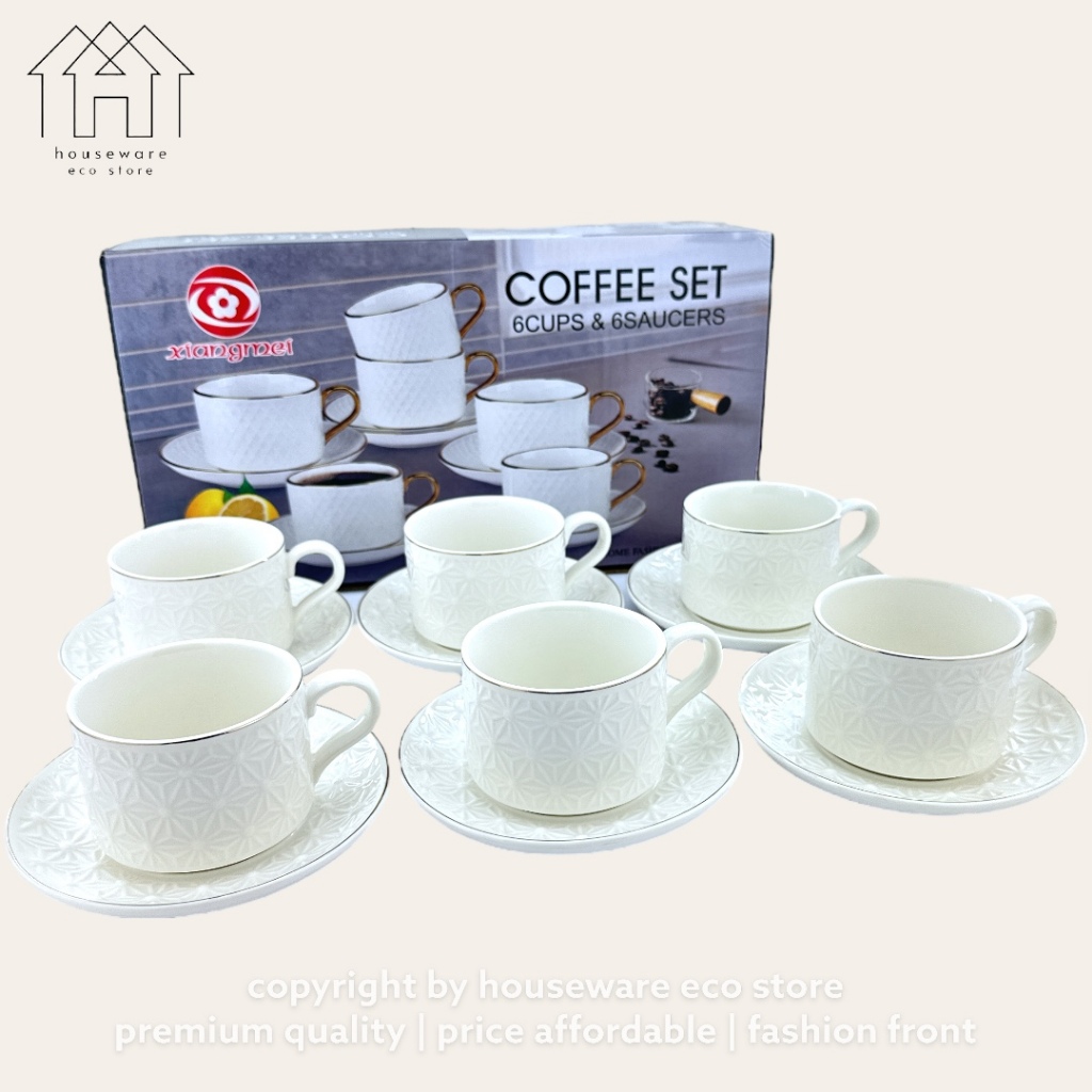 12pcs Ceramic Mug With Saucer / Cawan Seramik Cawan Set ins Kopi Latte ...