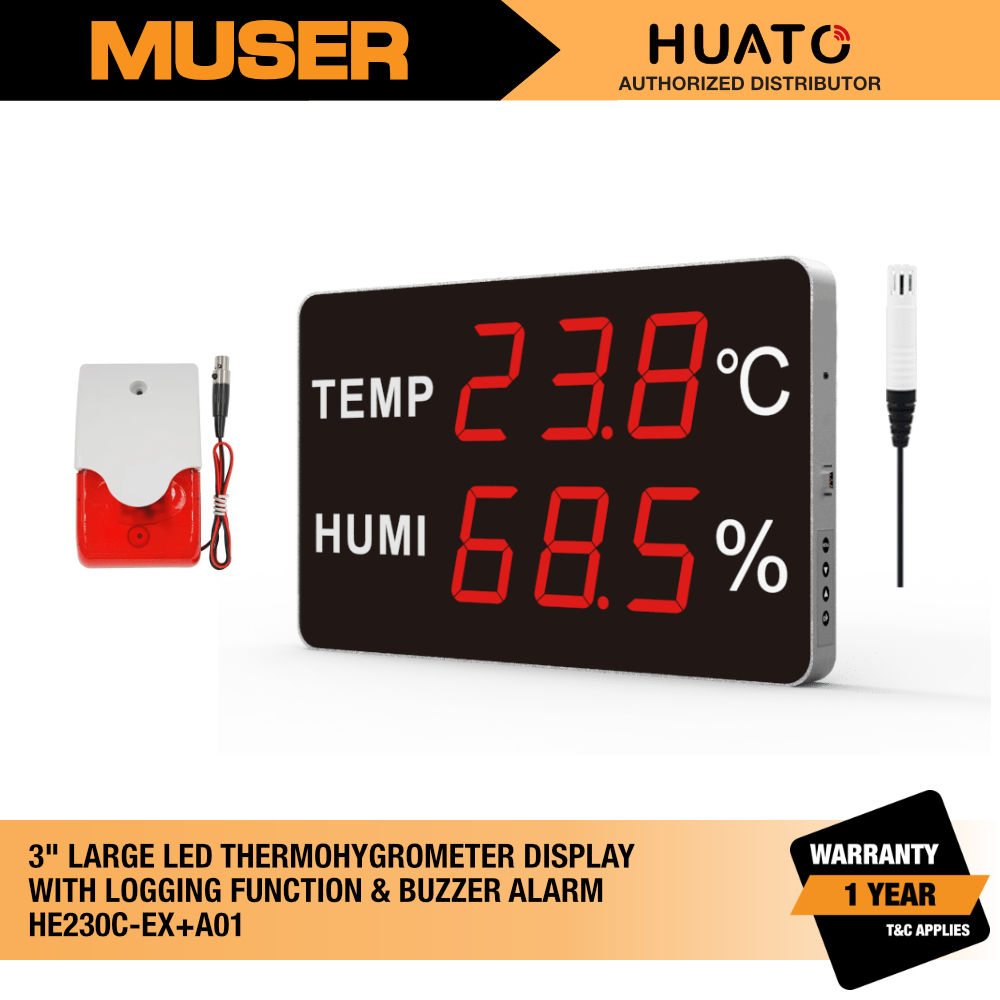 Huato HE230C-EX+A01 3" Large LED Thermohygrometer Display with Logging ...