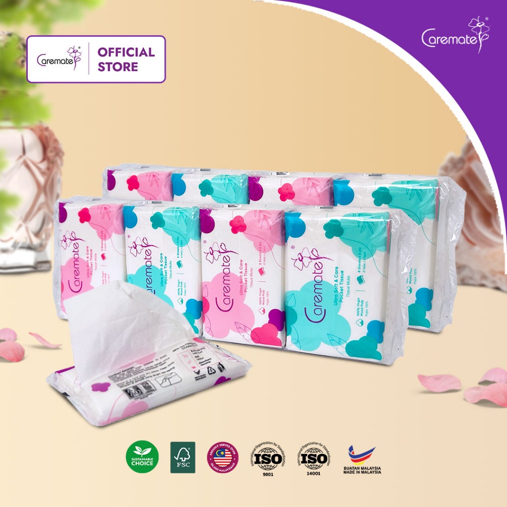 Caremate Pocket Tissue 8/16/32 Packets x 8’s x 2 Ply | (SLIM) Tisu ...