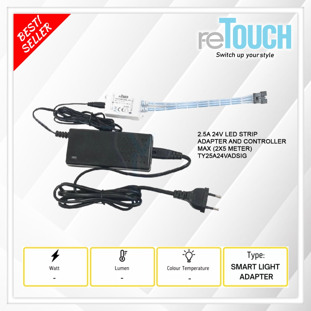 RETOUCH 2.5A 24V LED Strip Adapter and Controller Max (2x5 Meter ...
