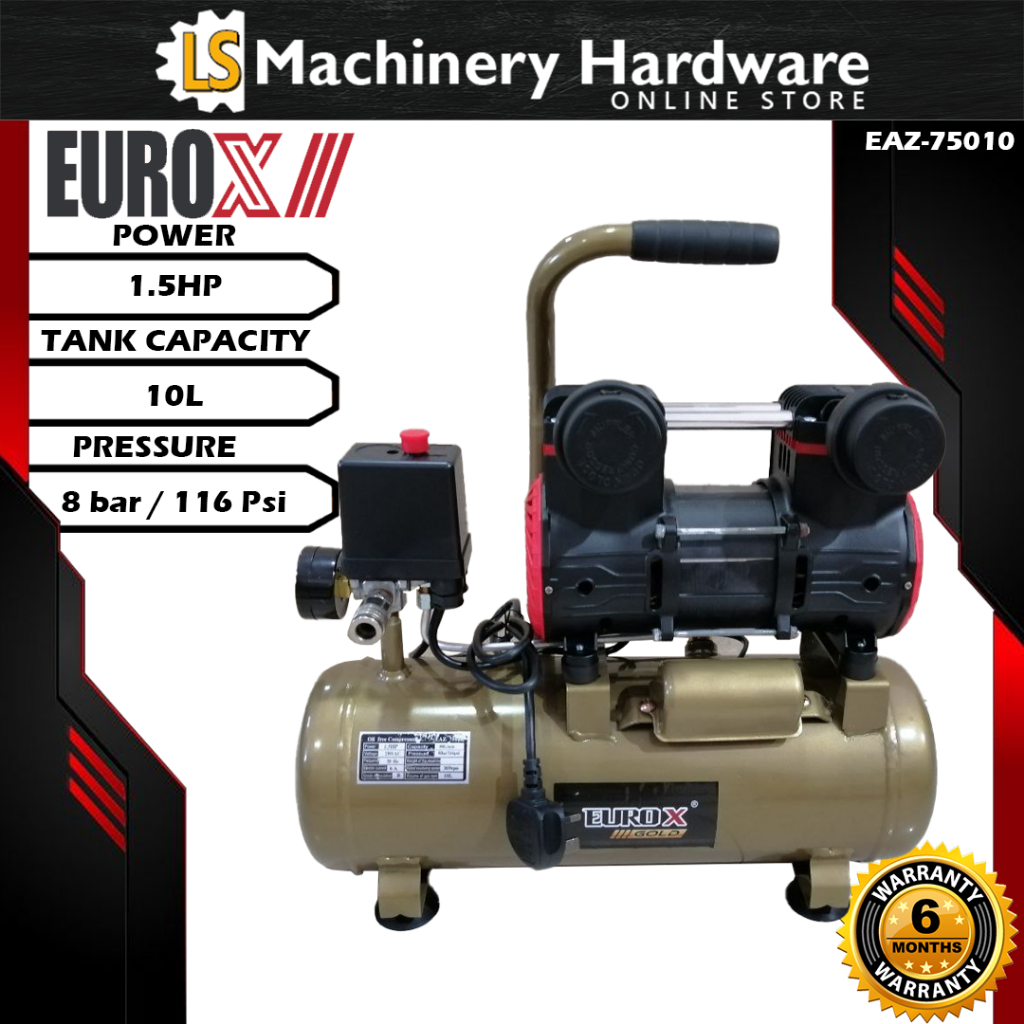 Eurox Gold EAZ-75010 1.5HP 10L Oil Less Air Compressor - 6 Months Warranty | Shopee Malaysia