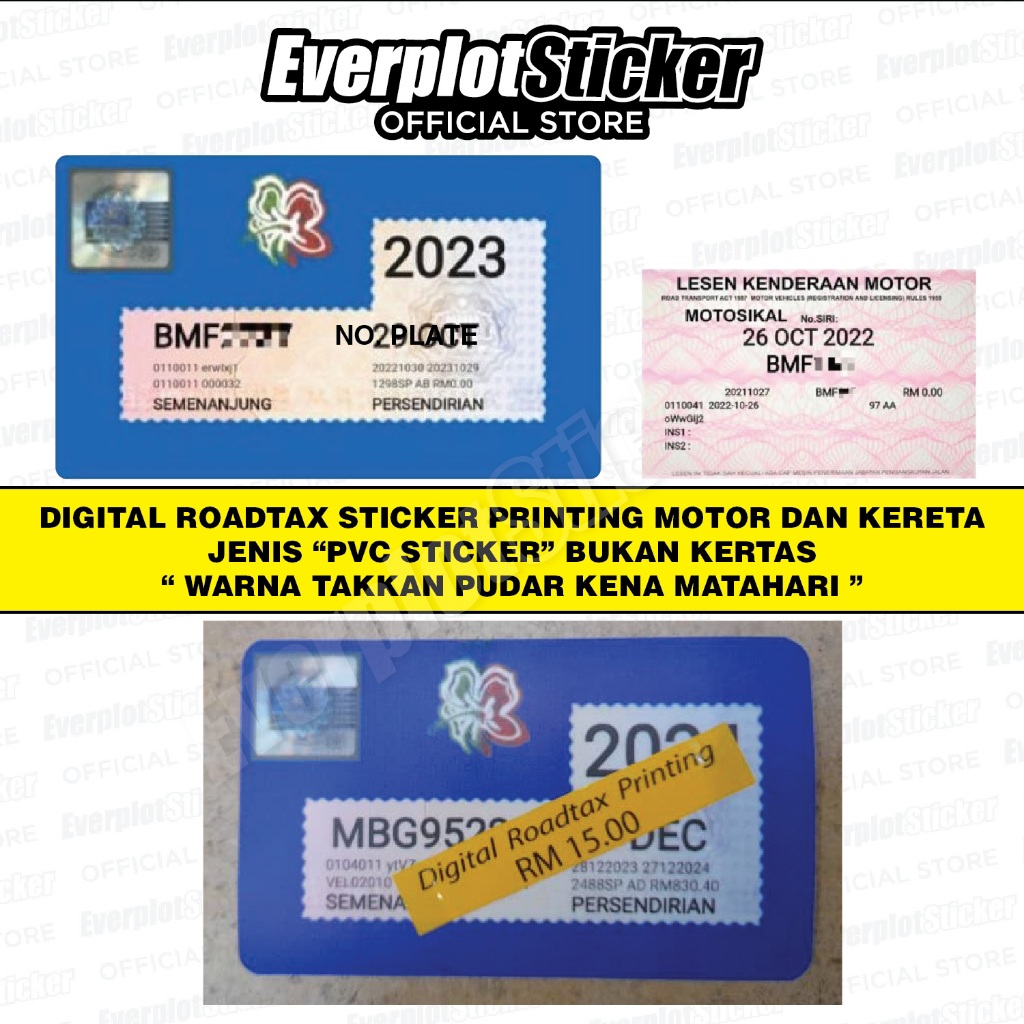 【INSTANT】Digital Road Tax Sticker Printing Motor dan Kereta, Hardcopy ...