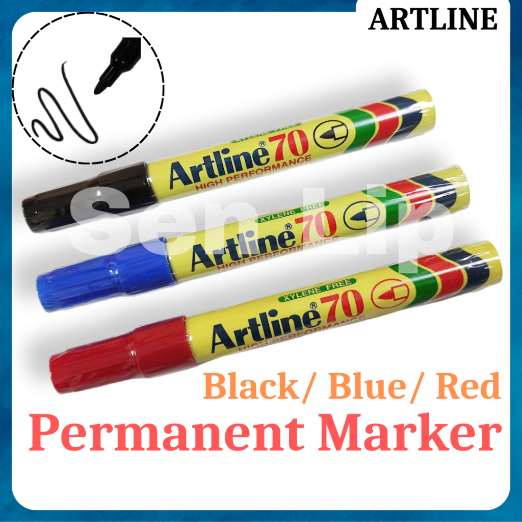 ARTLINE 70 Permanent Marker Pen 1.5mm Bullet Tip (Black/ Blue/ Red ...