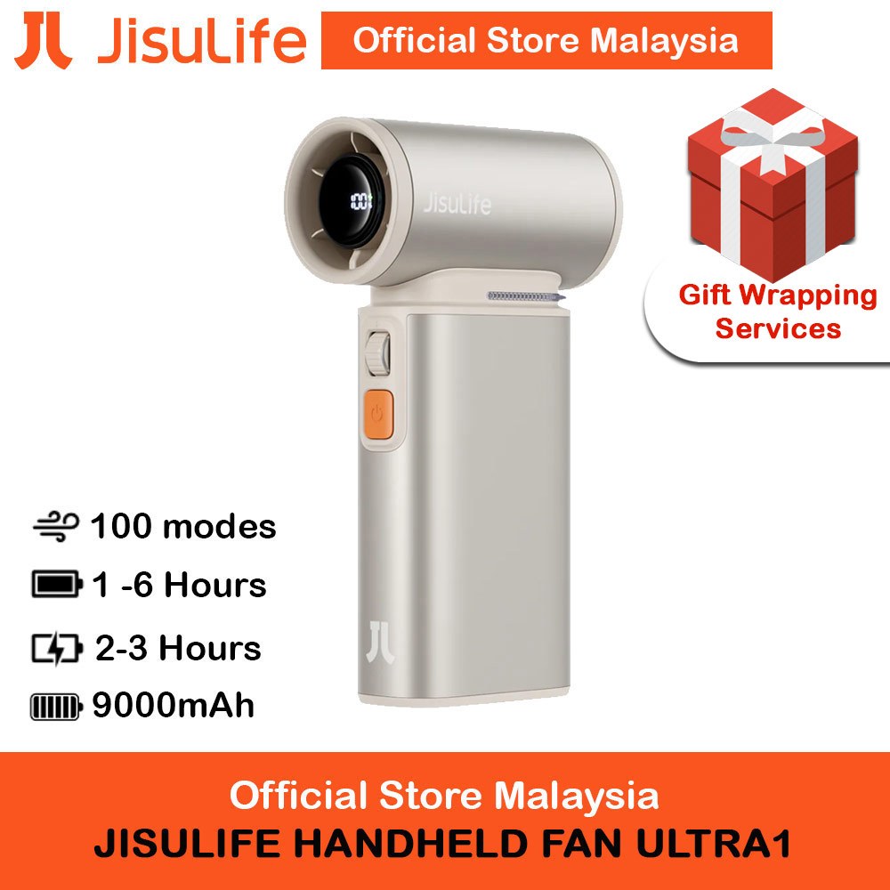 Jisulife Handheld Fan Life 9 5000mAh Air Turbo Strong 5 Speed Modes ...
