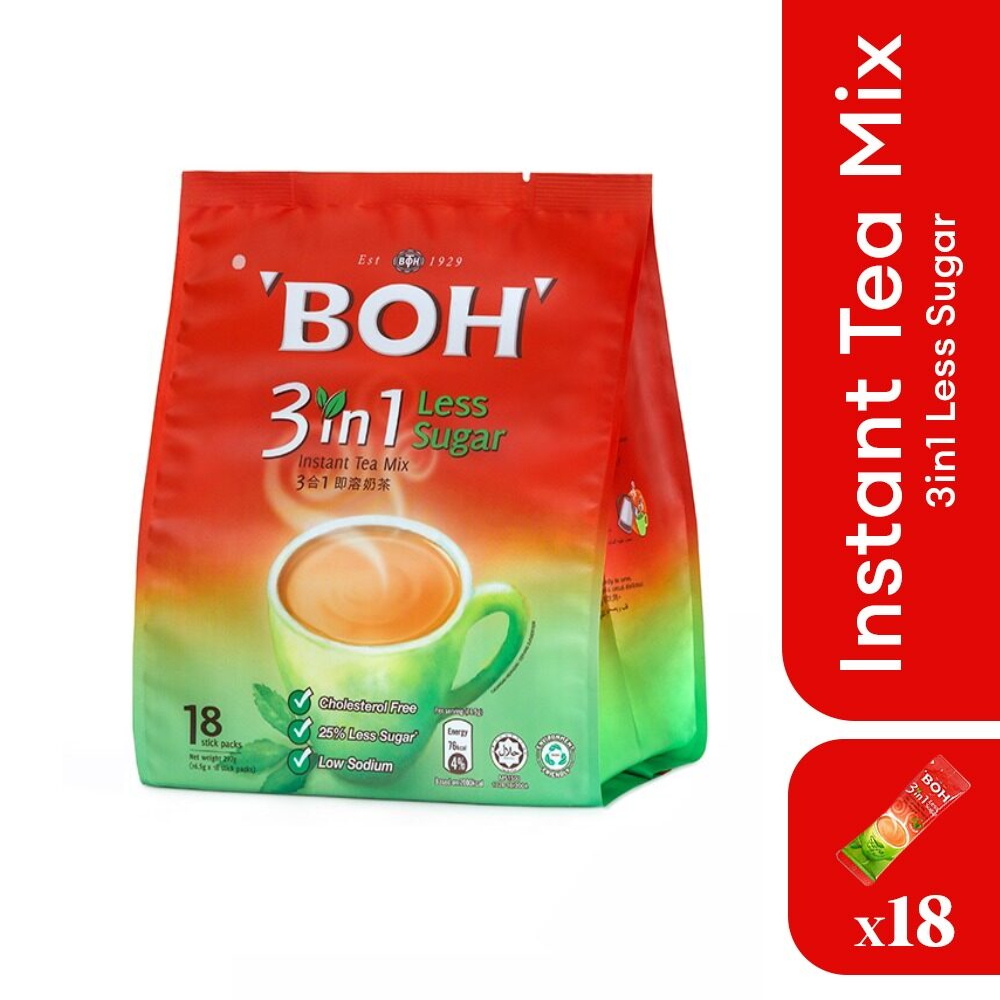 BOH 3 in 1 Instant Tea Mix Less Sugar 16.5g x 18 Sachets | Shopee Malaysia