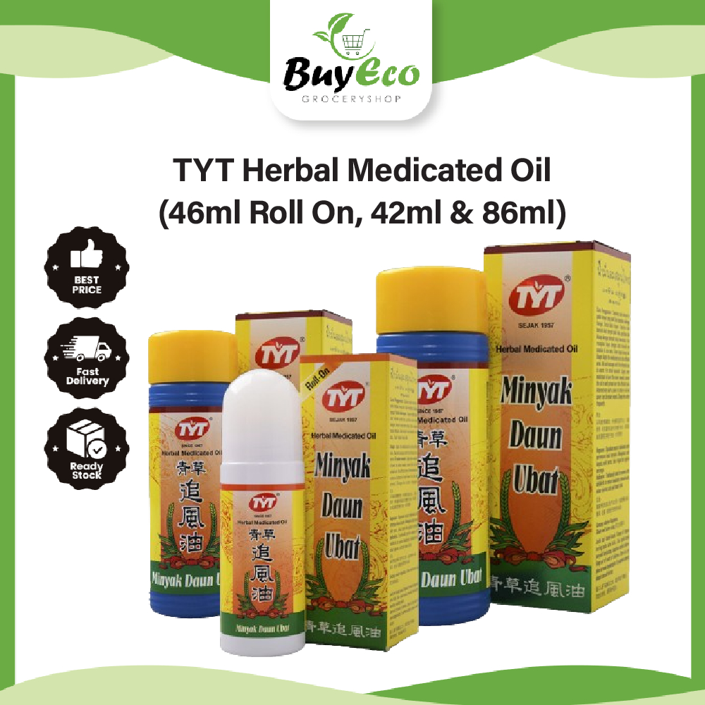 TYT Herbal Medicated Oil (46ml Roll On, 42ml & 86ml) 青草追风油 Minyak Daun ...