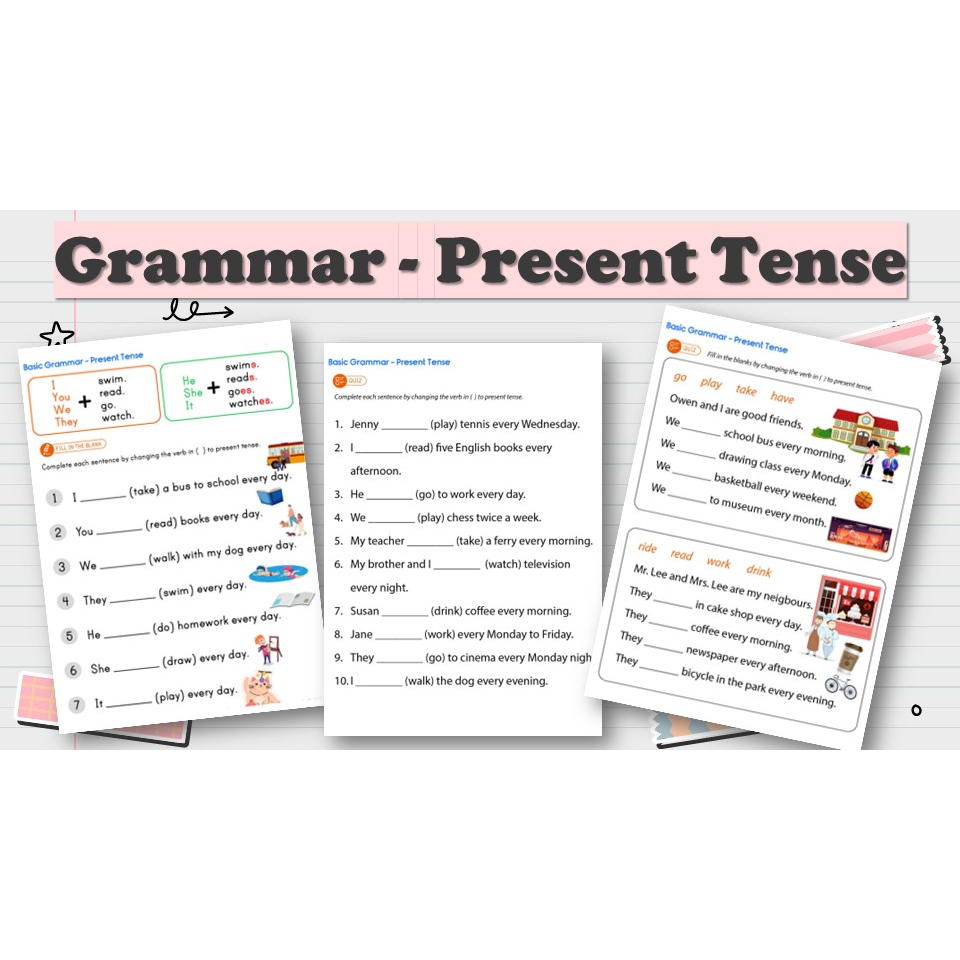 [P135] 9 pages Grammar - Present Tense Worksheet for Pre-school PDF ...