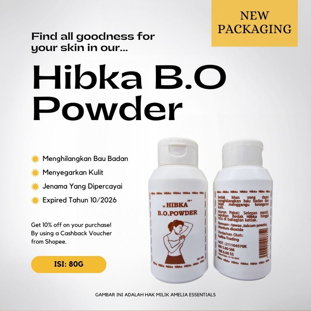 Hibka B.O Powder Bedak Ketiak | Deodorant Armpit Powder 80g Original by ...