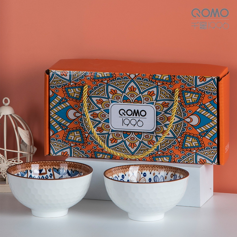 QOMO Bohemian Rice Bowl Gift Set Porcelain Bowl Mangkuk Ceramik Soup ...