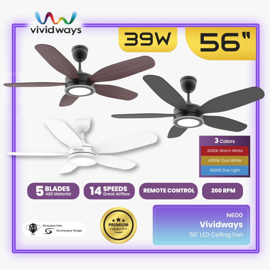 K2 VIVIDWAYS N600 LED CEILING FAN 56 INCH 39W 3 COLORS LIGHT VW-5600DCF ...