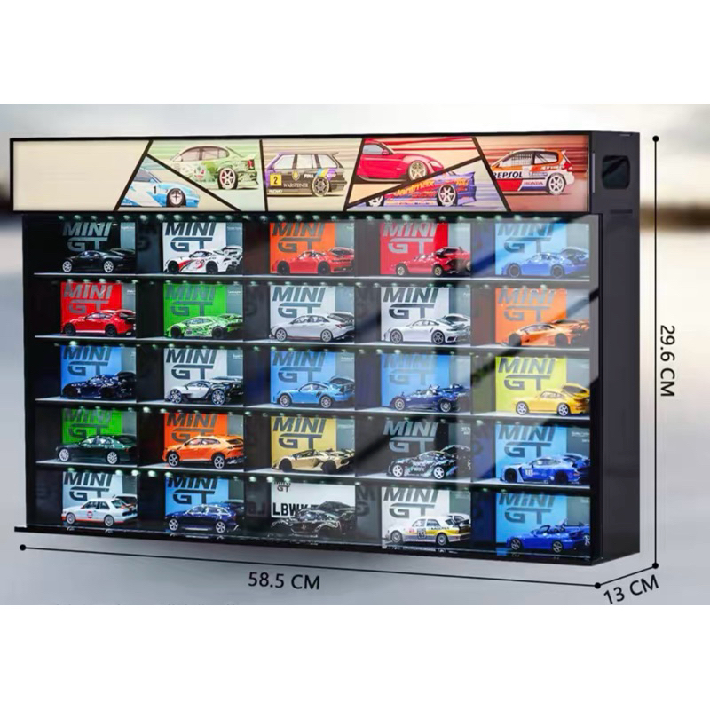 Mini GT 25 Slot Arcylic Display Rack Case With Design on Board + LED ...