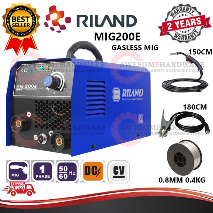 (2 YR WARRANTY) RILAND MIG200E SYNERGY INVERTER WELDING GASLESS MIG ...