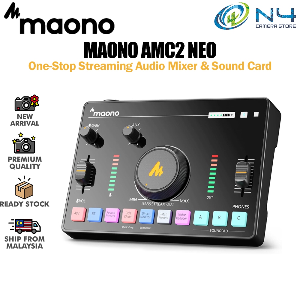 MAONO AMC2 NEO Streaming Audio Mixer, Audio Interface with Pro-preamp ...