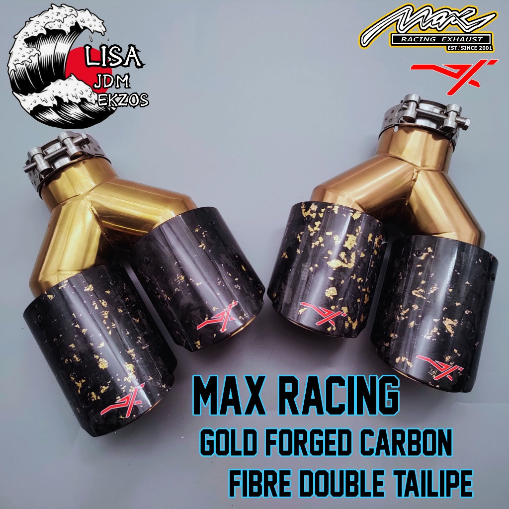 🔥Max Racing Exhaust🔥 LOGO Gold Forged Carbon Fibre Double Tailpipe💯💯100 ...