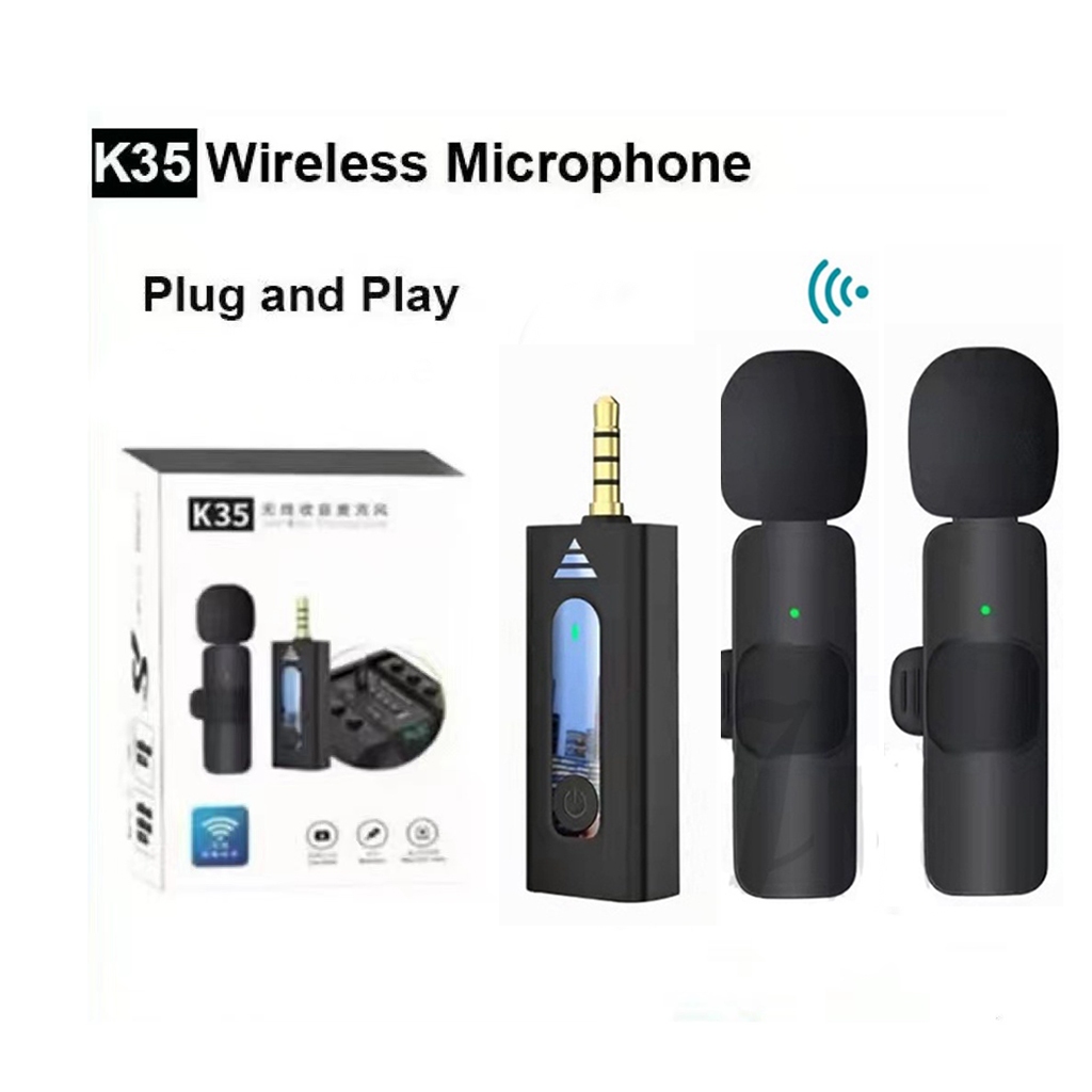 K35 K9 Dual Wireless Microphone for Phones Laptop Collar Microphone for YouTube Vlogging ...