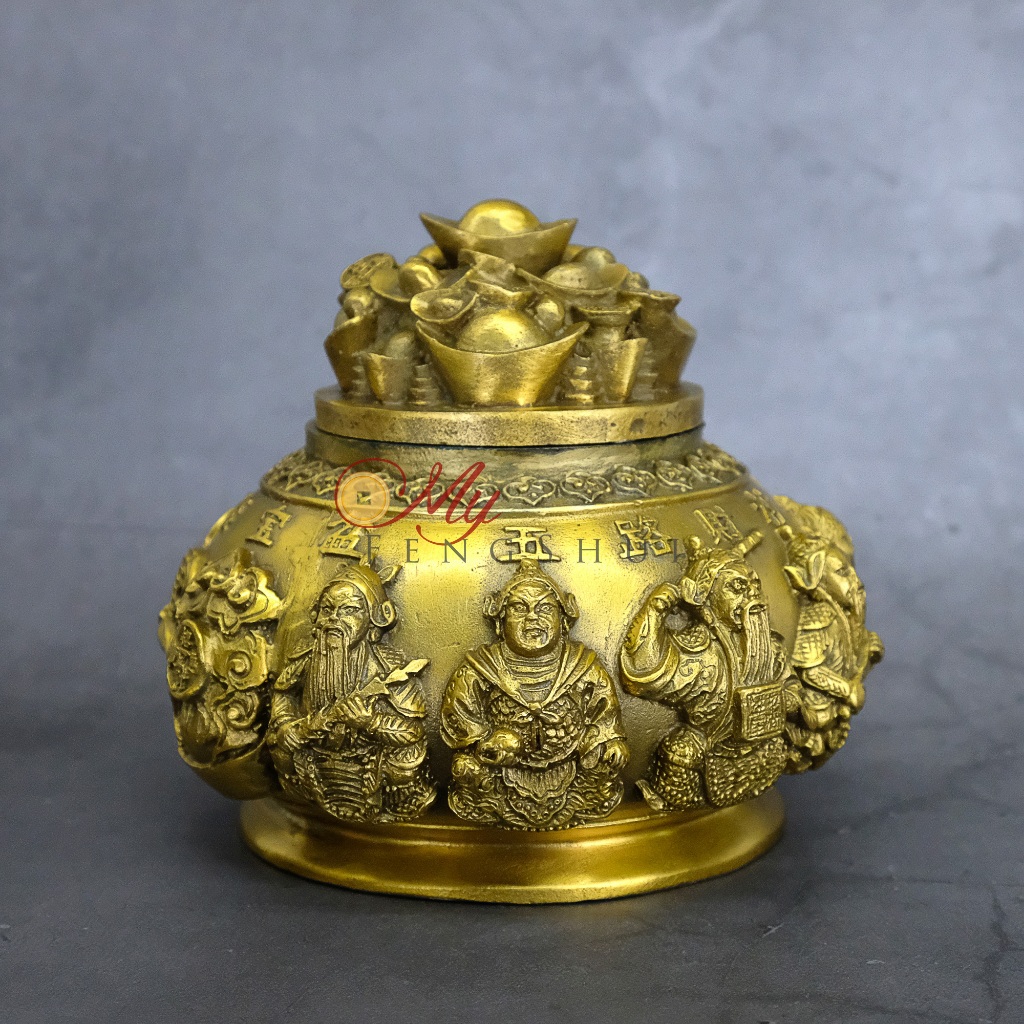 Feng Shui Brass Wealth Pot Treasure Pot Vase With Five Wealth Gods 聚宝盆 ...
