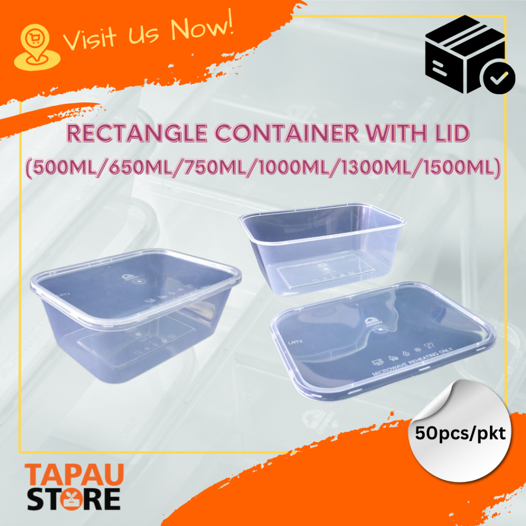 (50PCS) PP Rectangle Container with Lid (CB Brand CBA - 500ml / 650ml ...