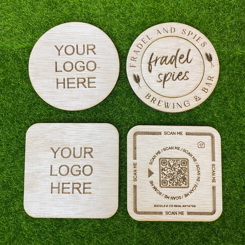 QUALITY BUDGET FRIENDLY CUSTOM WOOD COASTER NAME BRAND LOGO LASER ...
