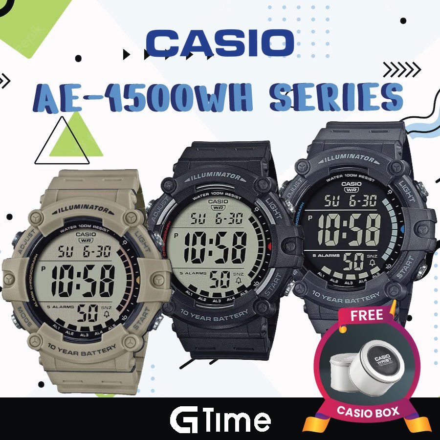 [ORIGINAL + 1YR WARRANTY] CASIO DIGITAL WATCH MEN WATCH AE-1500WH SERIES AE-1500WH-1A LELAKI JAM ...