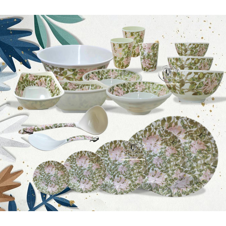 Set Pinggan Mangkuk Flora Melamine Plate Plastic Cup Bowl Pingan Corak ...