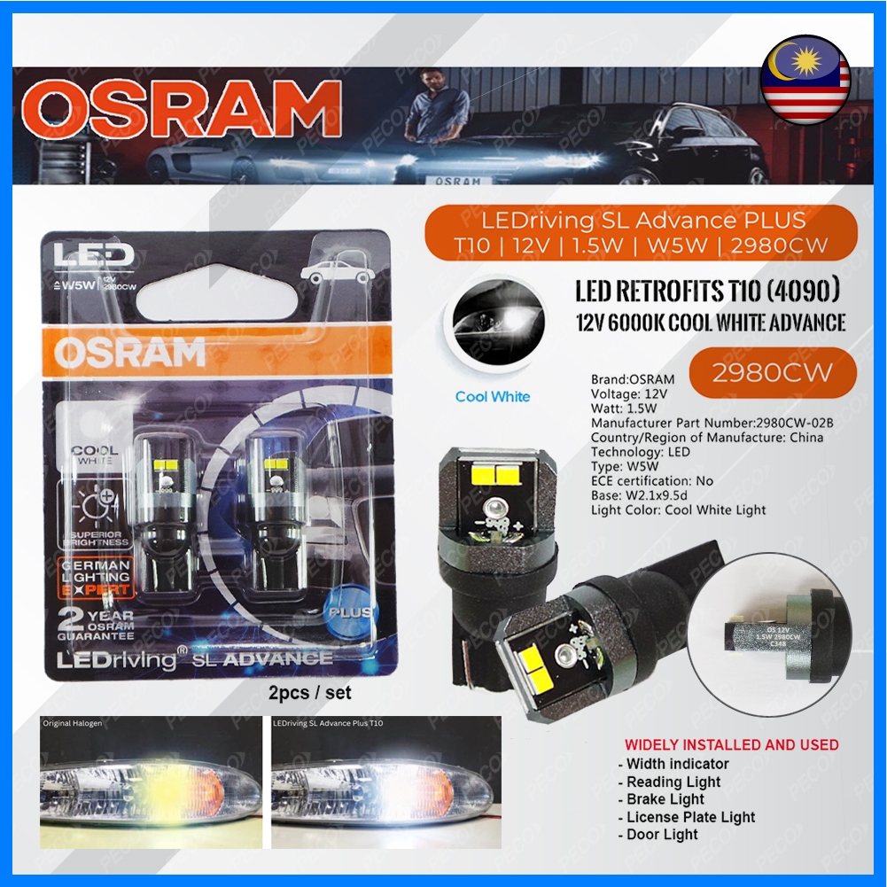 Original Osram / Narva LED T10 12V 1W Cool White 6000K OEM Bulbs ...