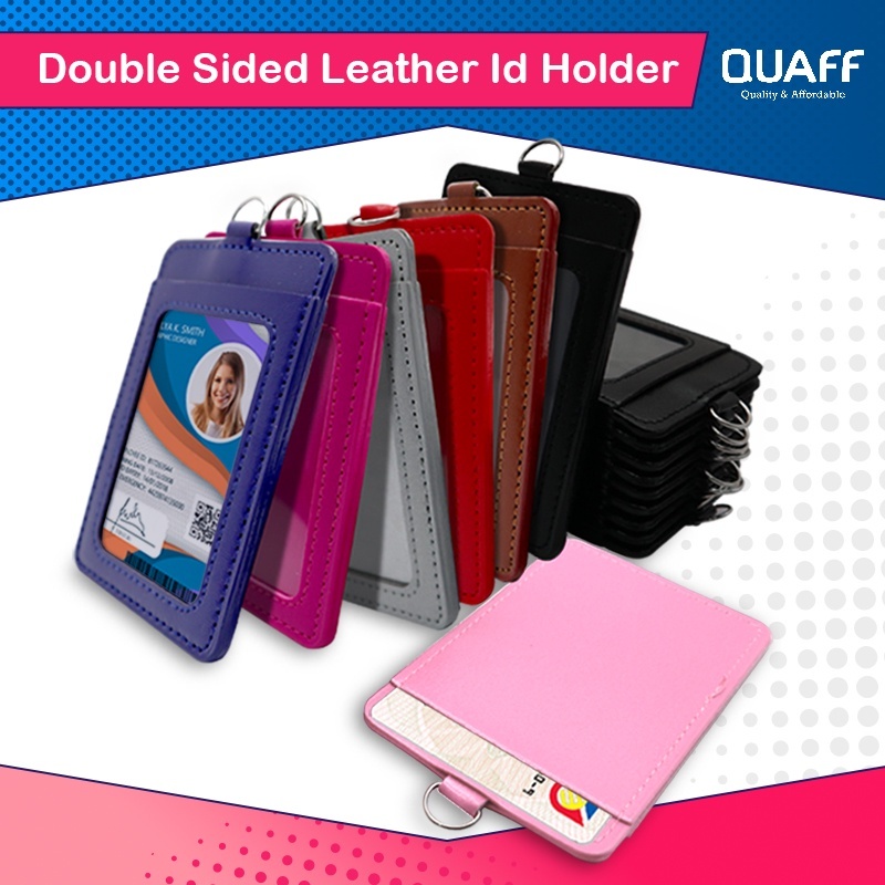Double Sided Leather ID Card Holder Vertical ID Protector ID Card Case ...