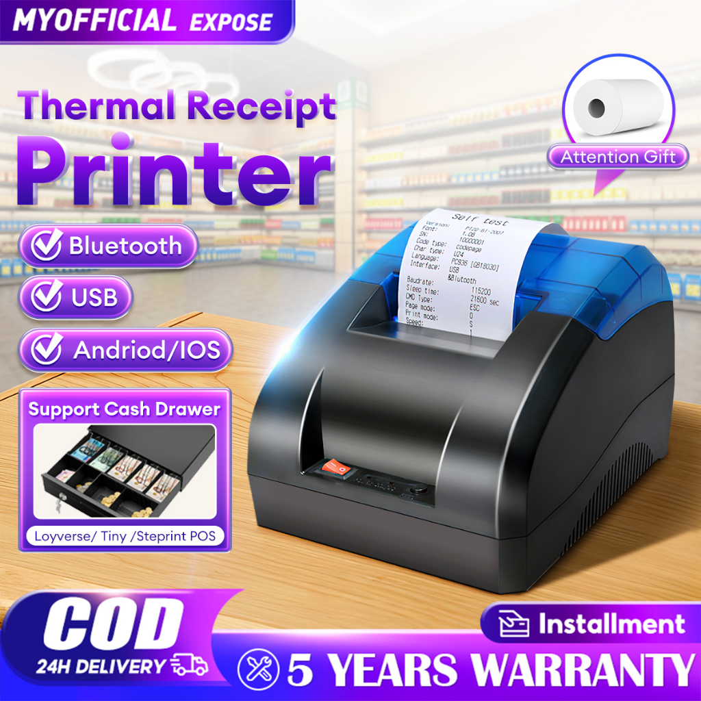 Thermal Printer Bluetooth Receipt Printer Wireless Cash Drawer 58mm ...