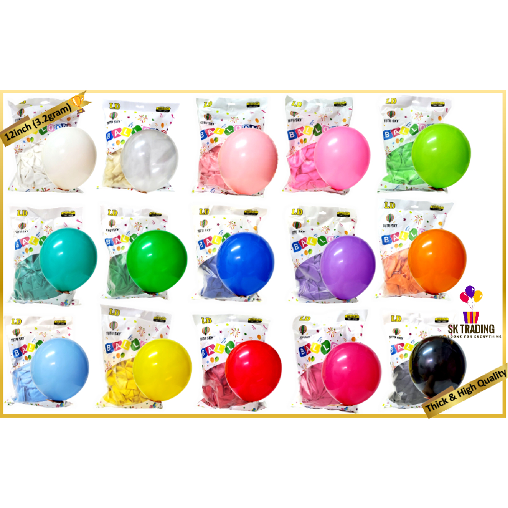 [100pcs] 12inch Balloon Latex High & Thick Quality Balloon Tebal 3.2g ...