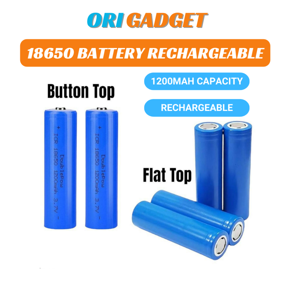 Rechargeable 18650 1200mAh Lithium Ion 3.7V Battery/Bateri 18650 Boleh Cas 3.7V - Flat Top ...