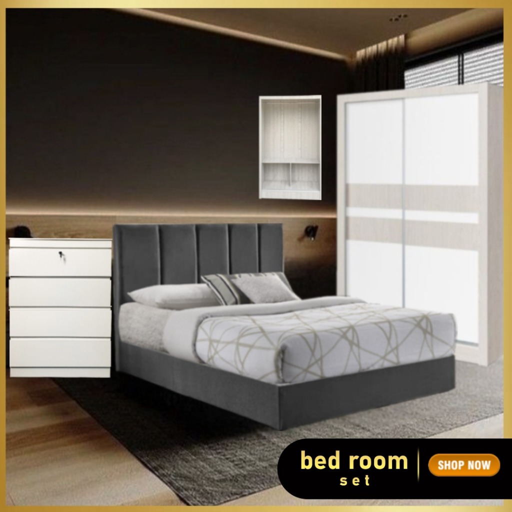 MESRA - Bedroom Set Sliding door /Set Bilik Tidur/Almari Baju/Katil ...